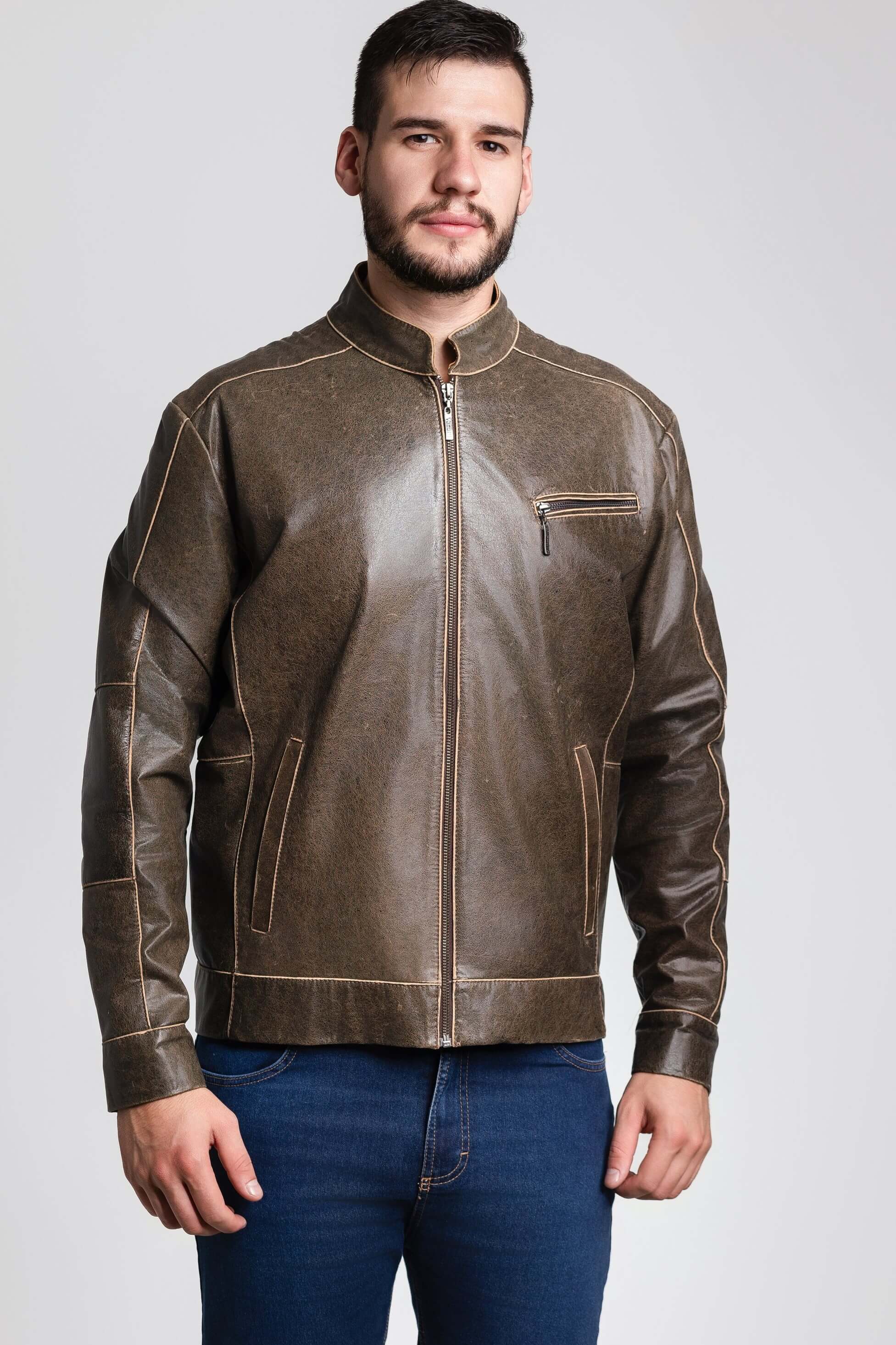 Jaqueta Marrom de Boi Lixado